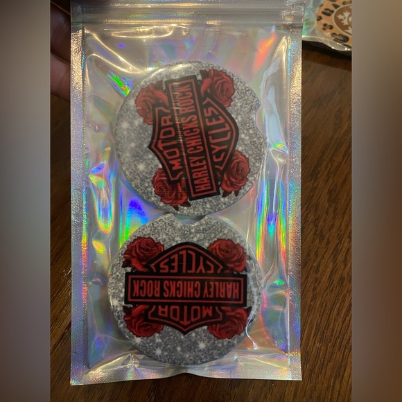 Other | New Set Of 2 Pink Roses Motorcycles Harley Chicks Rock Car ...